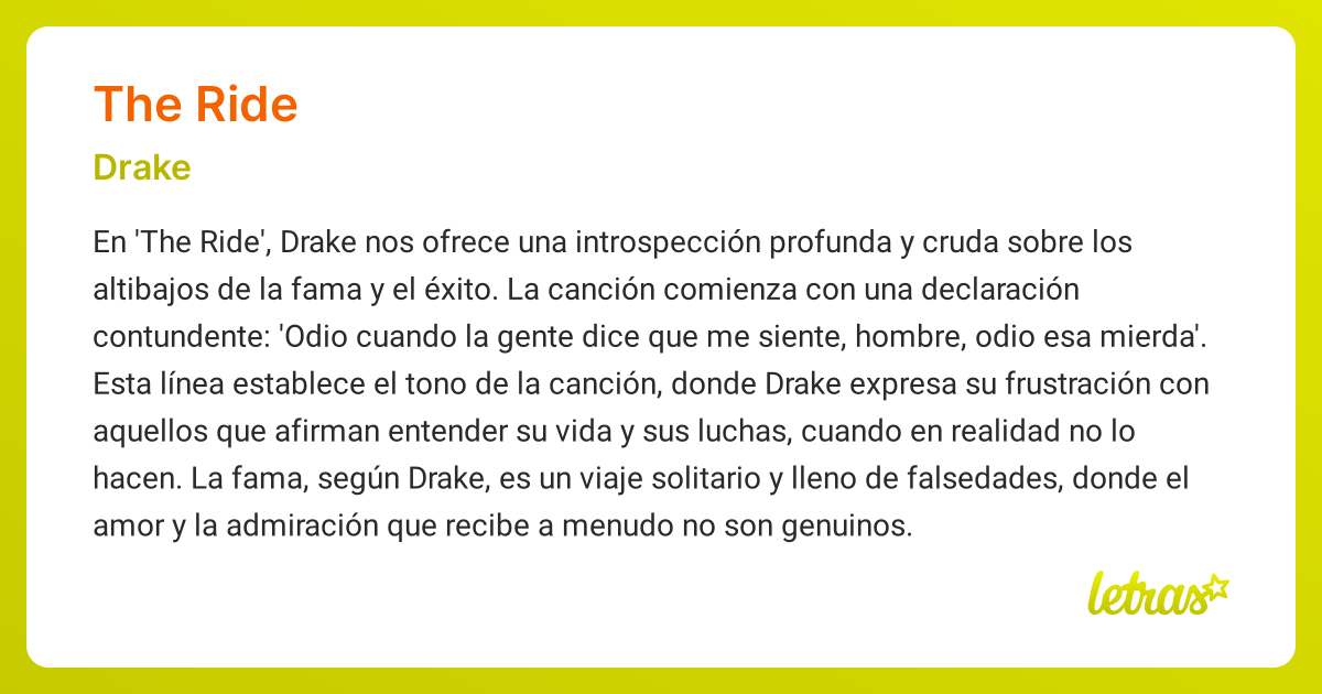 Significado de la canción THE RIDE (Drake) - LETRAS.COM
