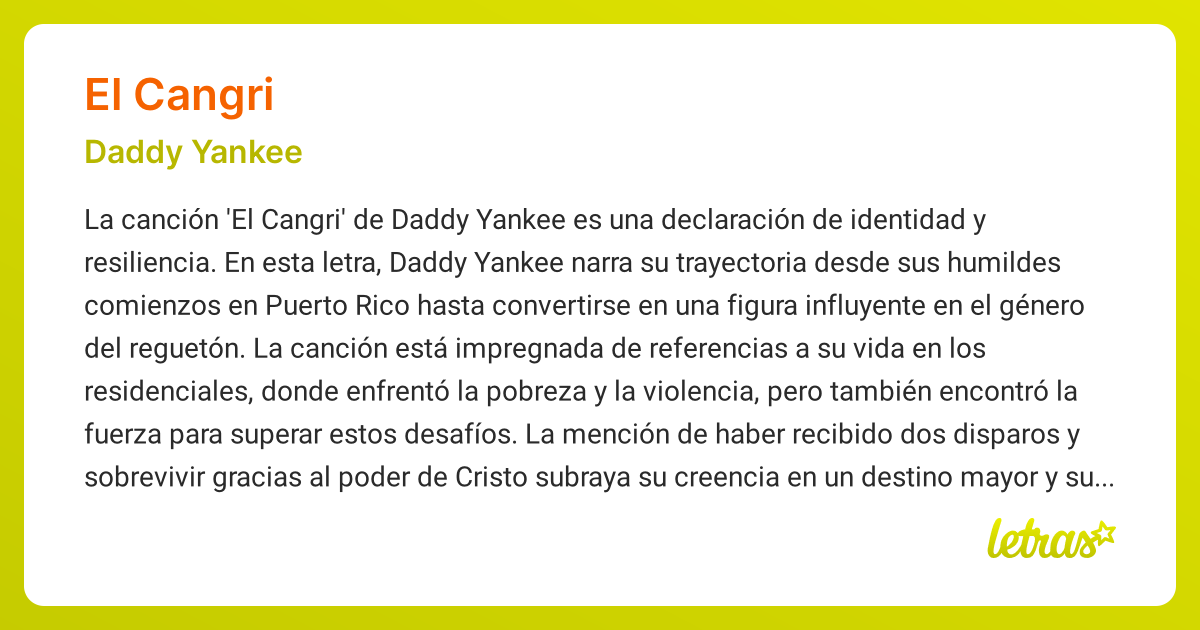Significado de la canción EL CANGRI (Daddy Yankee) - LETRAS.COM