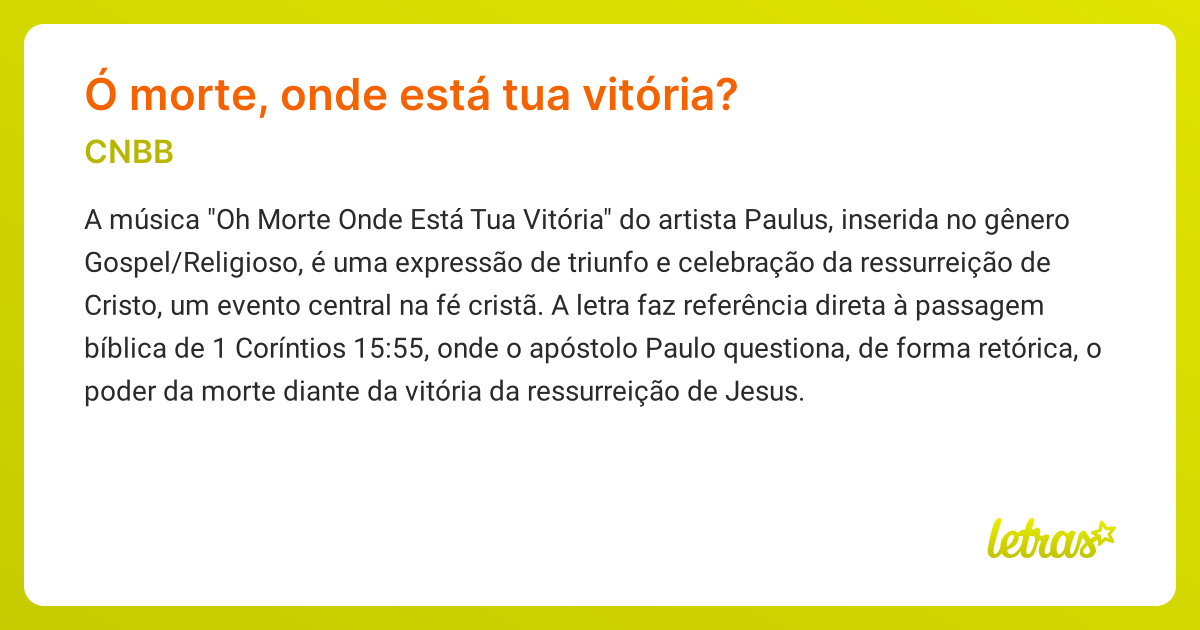Significado da música Ó morte, onde está tua vitória? (CNBB) - LETRAS ...