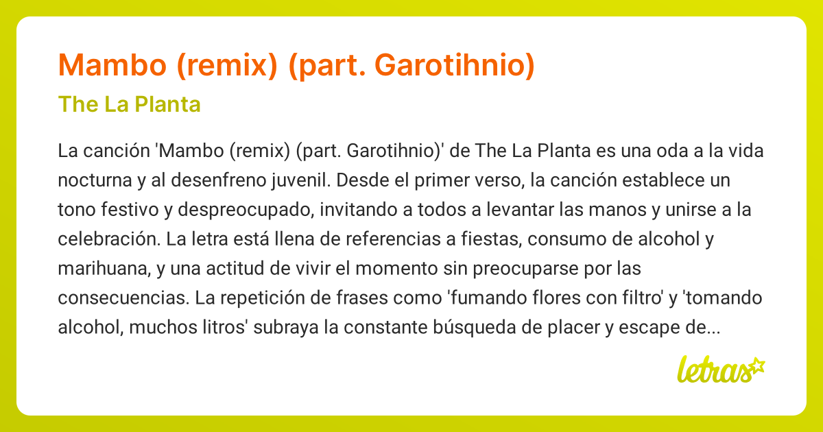 Significado de la canción Mambo (remix) (part. Garotihnio) (The La ...