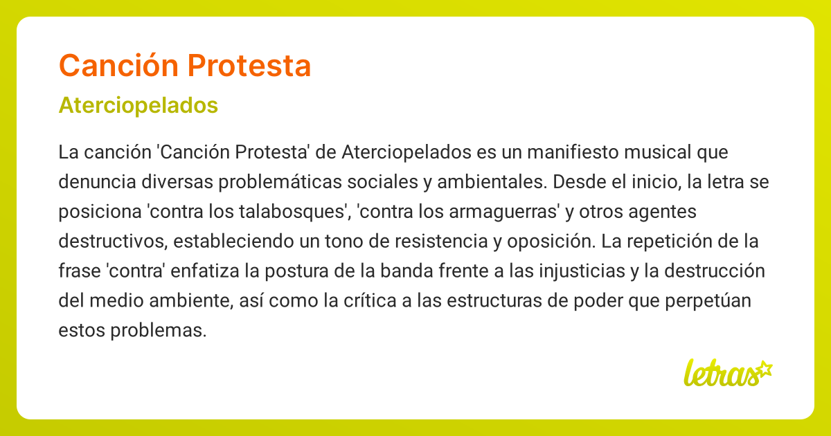 Significado de la canción CANCIÓN PROTESTA (Aterciopelados) - LETRAS.COM