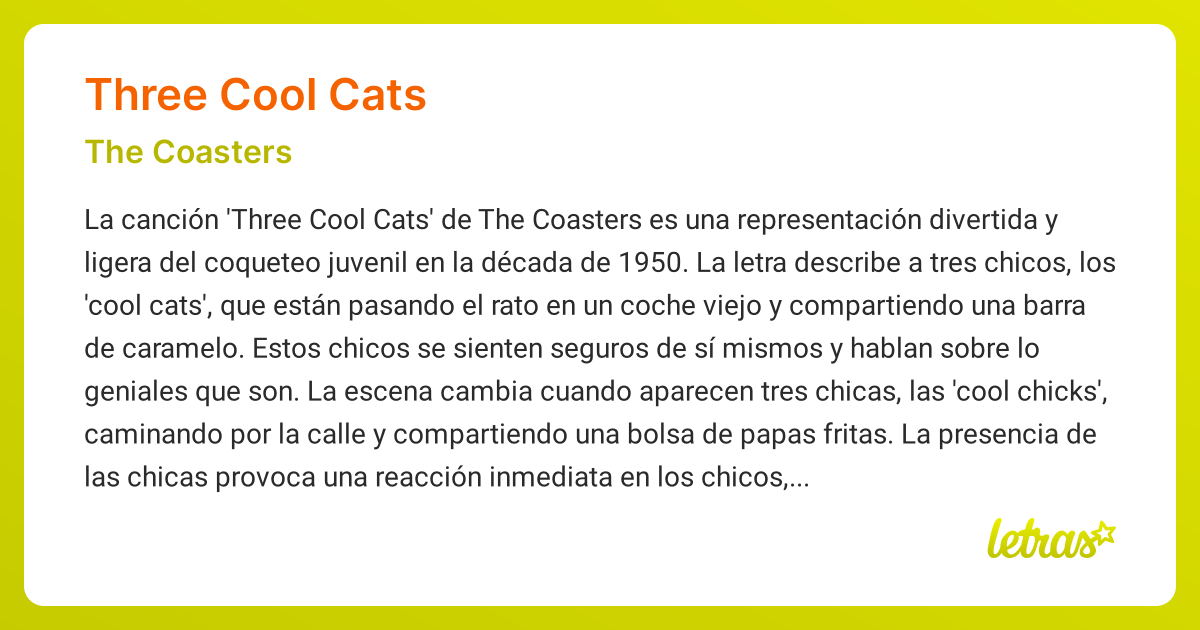 Significado de la canción THREE COOL CATS (The Coasters) - LETRAS.COM