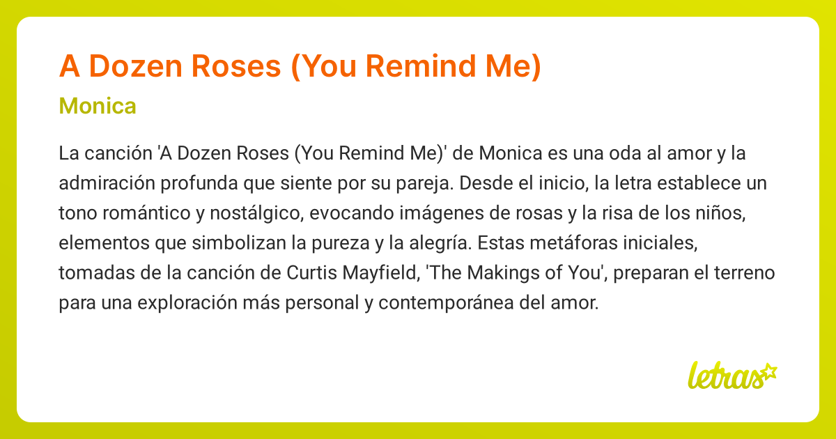 Significado de la canción A DOZEN ROSES (YOU REMIND ME) (Monica ...
