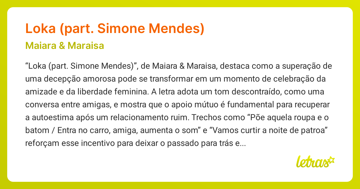 Significado da música LOKA (PART. SIMONE MENDES) (Maiara & Maraisa ...