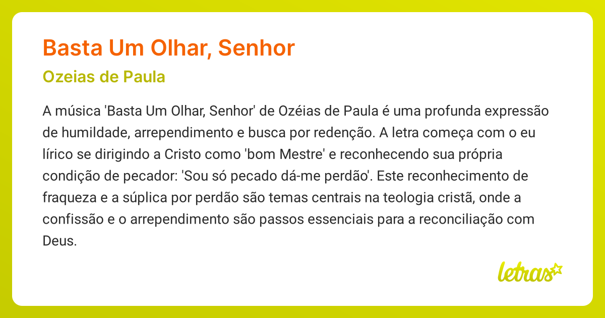 Significado da música BASTA UM OLHAR, SENHOR (Ozeias de Paula) - LETRAS ...