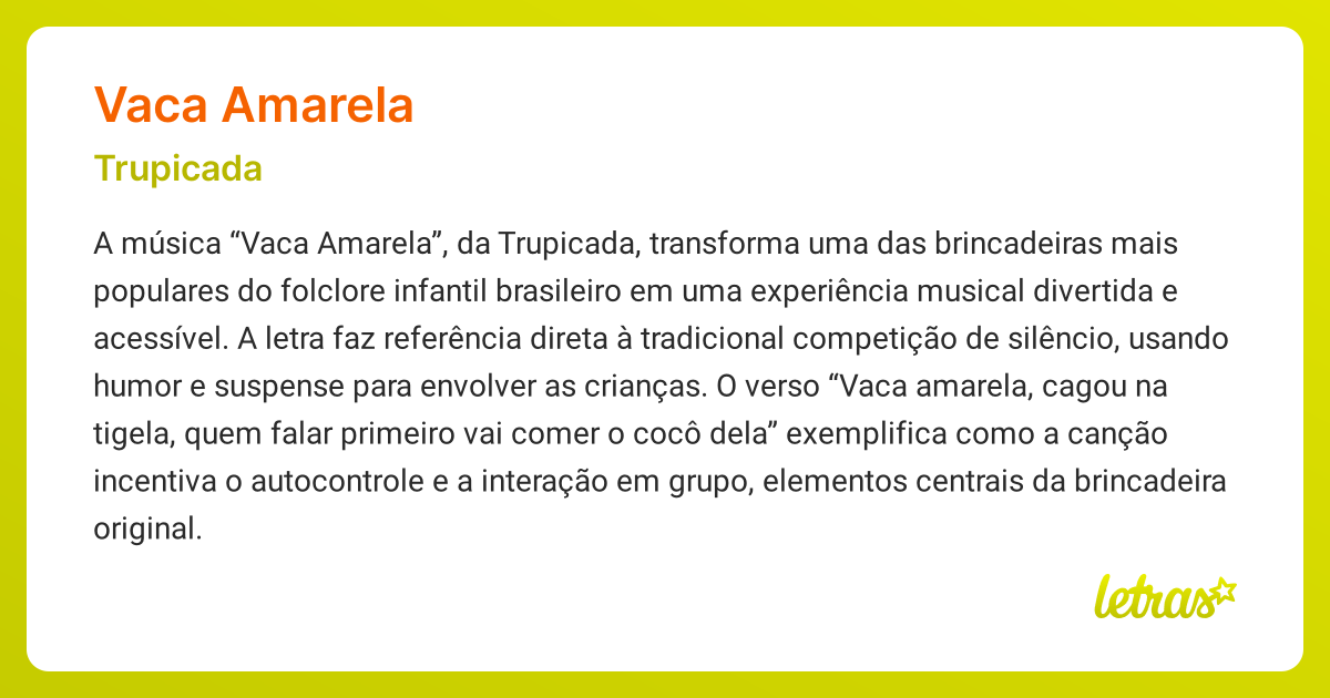Significado da música VACA AMARELA (Trupicada) - LETRAS.MUS.BR