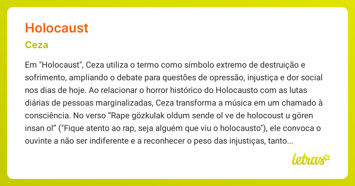 Significado da música HOLOCAUST (Ceza) - LETRAS.MUS.BR
