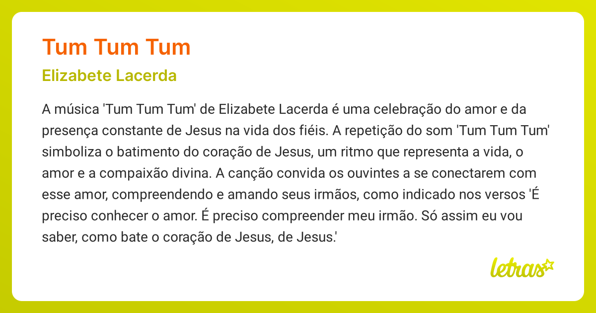 Significado da música TUM TUM TUM (Elizabete Lacerda) - LETRAS.MUS.BR