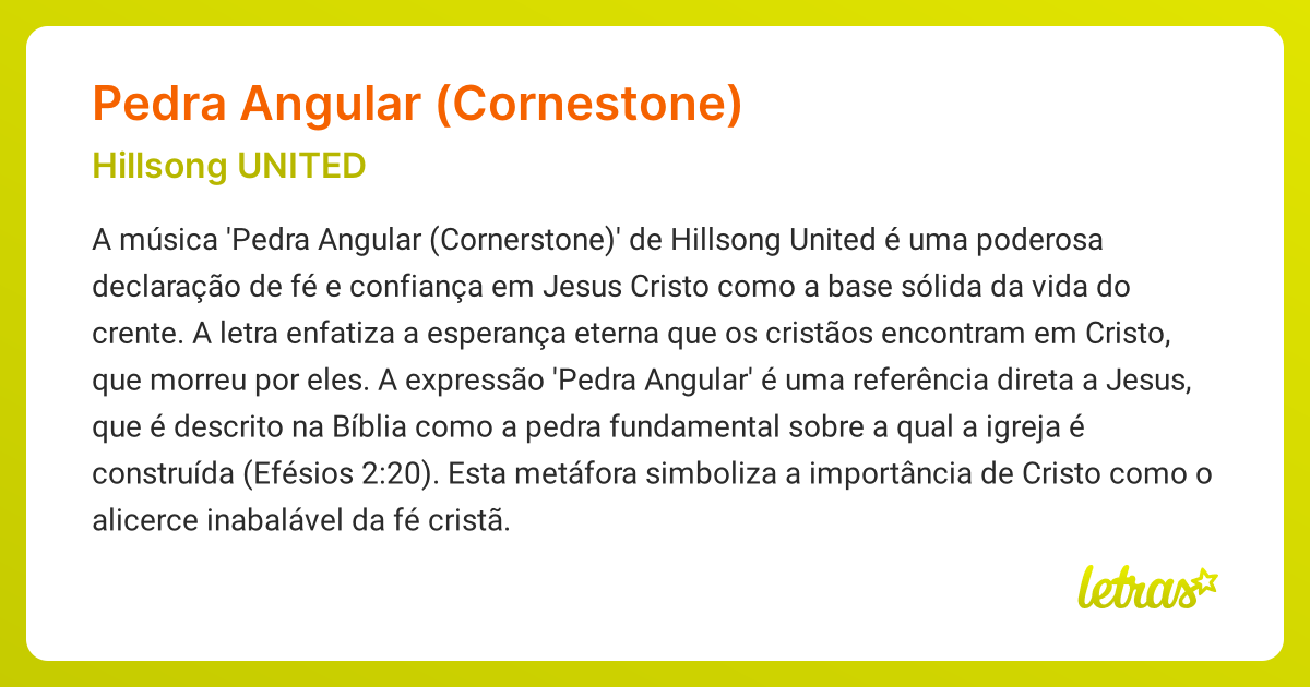 Significado da música PEDRA ANGULAR (CORNESTONE) (Hillsong UNITED ...