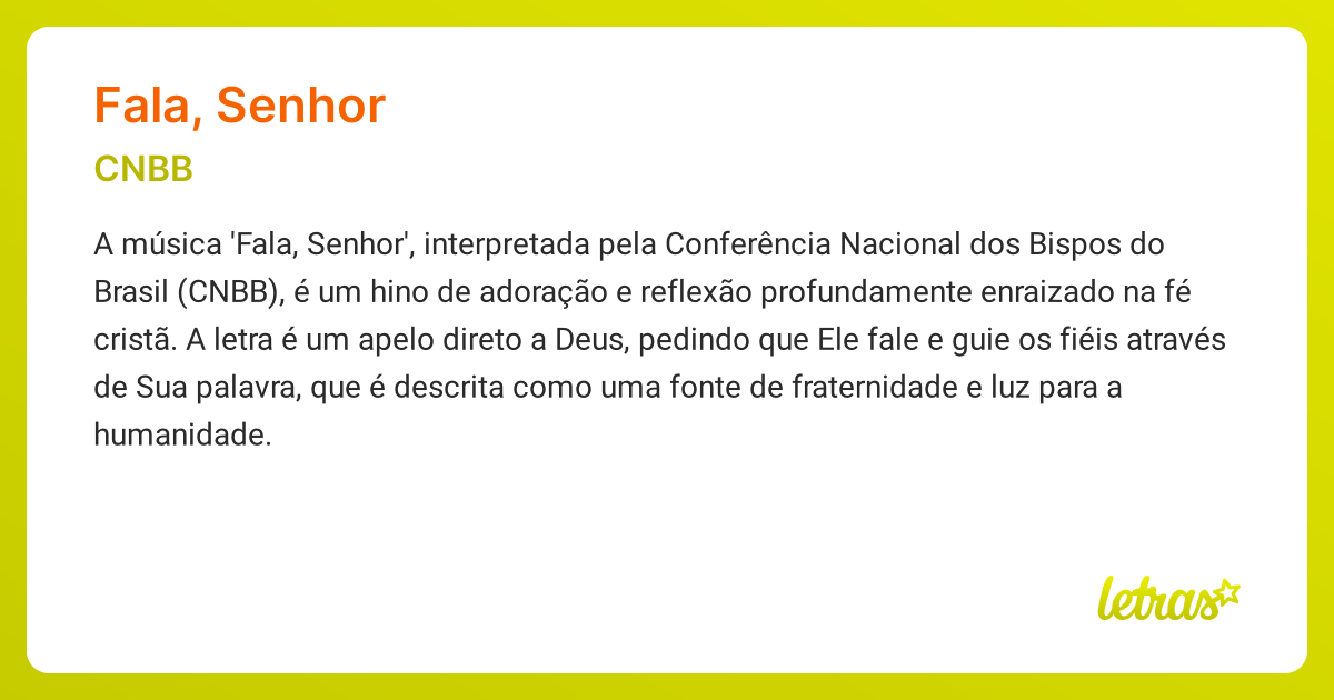 Significado da música FALA, SENHOR (CNBB) - LETRAS.MUS.BR