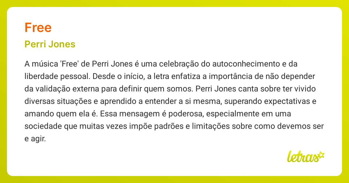 Significado da música FREE (Perri Jones) - LETRAS.MUS.BR