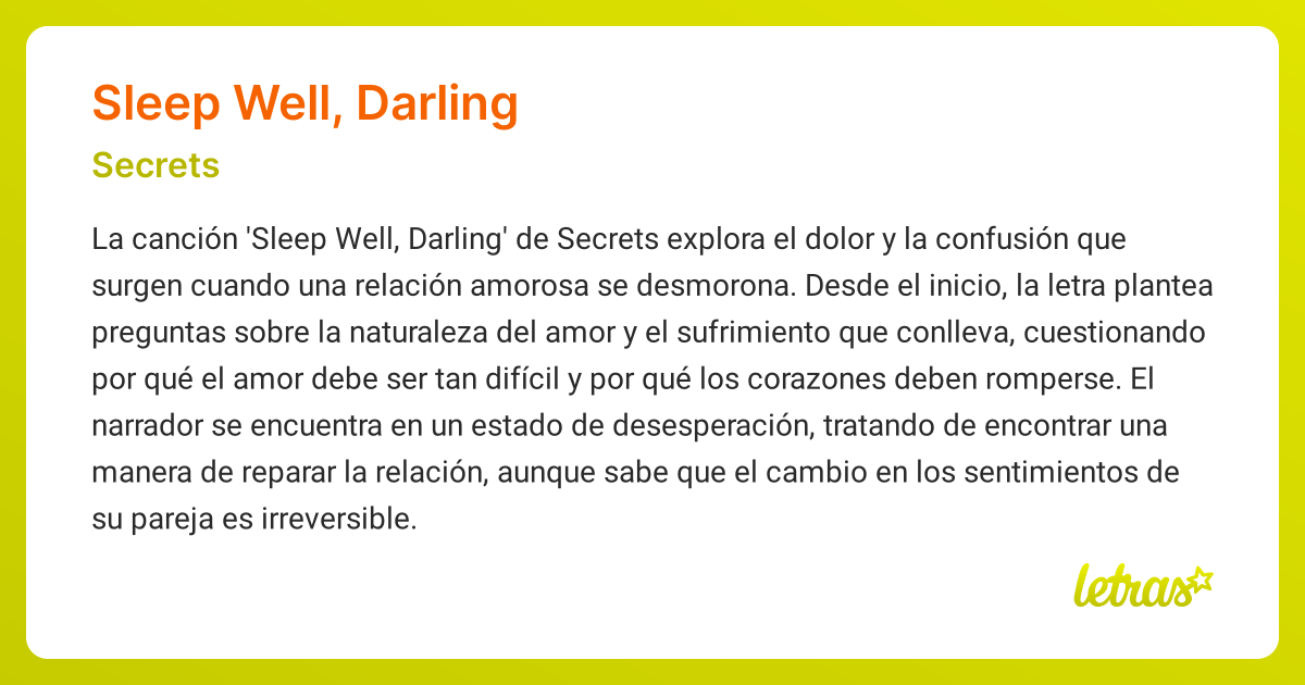 Significado de la canción SLEEP WELL, DARLING (Secrets) - LETRAS.COM