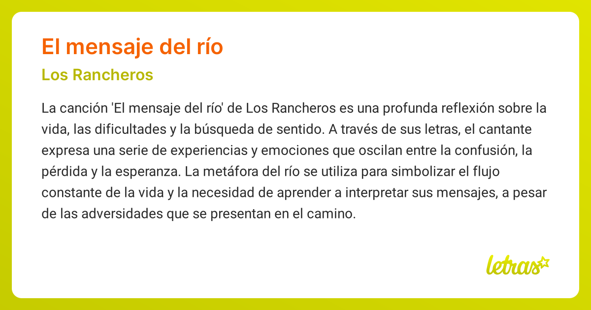 Significado de la canción EL MENSAJE DEL RÍO (Los Rancheros) - LETRAS.COM
