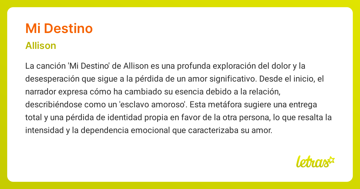 Significado de la canción MI DESTINO (Allison) - LETRAS.COM