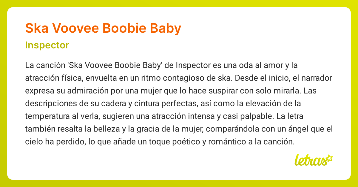 Significado de la canción SKA VOOVEE BOOBIE BABY (Inspector) - LETRAS.COM