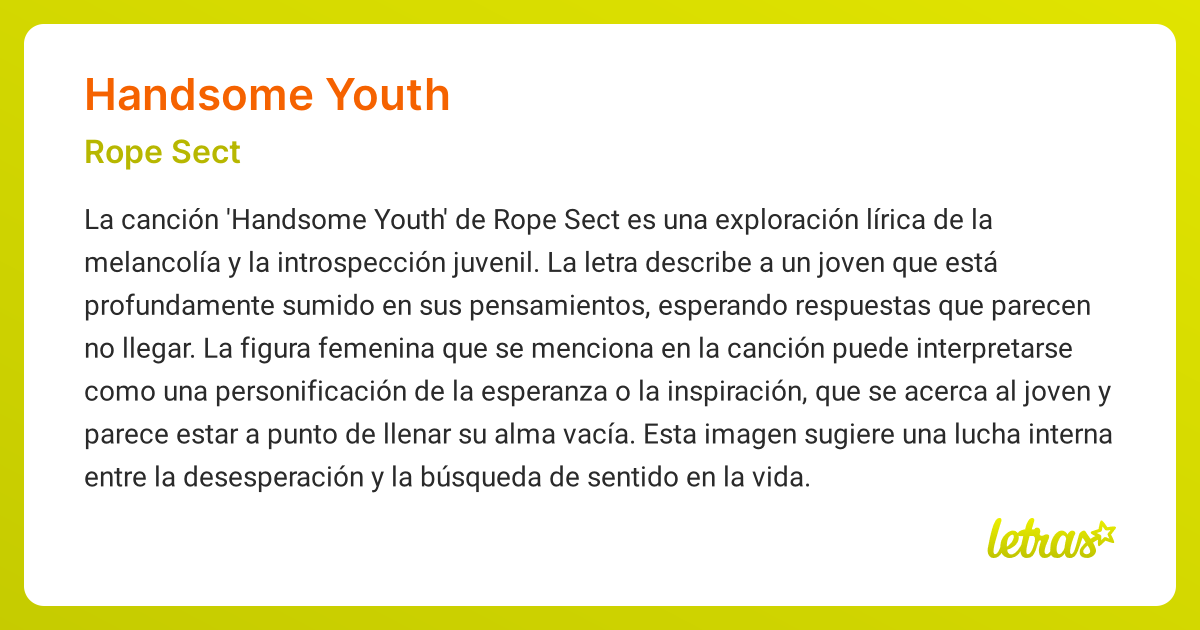 Significado de la canción HANDSOME YOUTH (Rope Sect) - LETRAS.COM