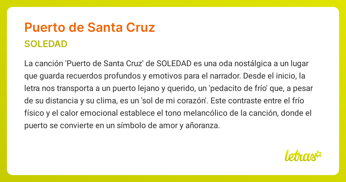Significado de la canción PUERTO DE SANTA CRUZ (SOLEDAD) - LETRAS.COM