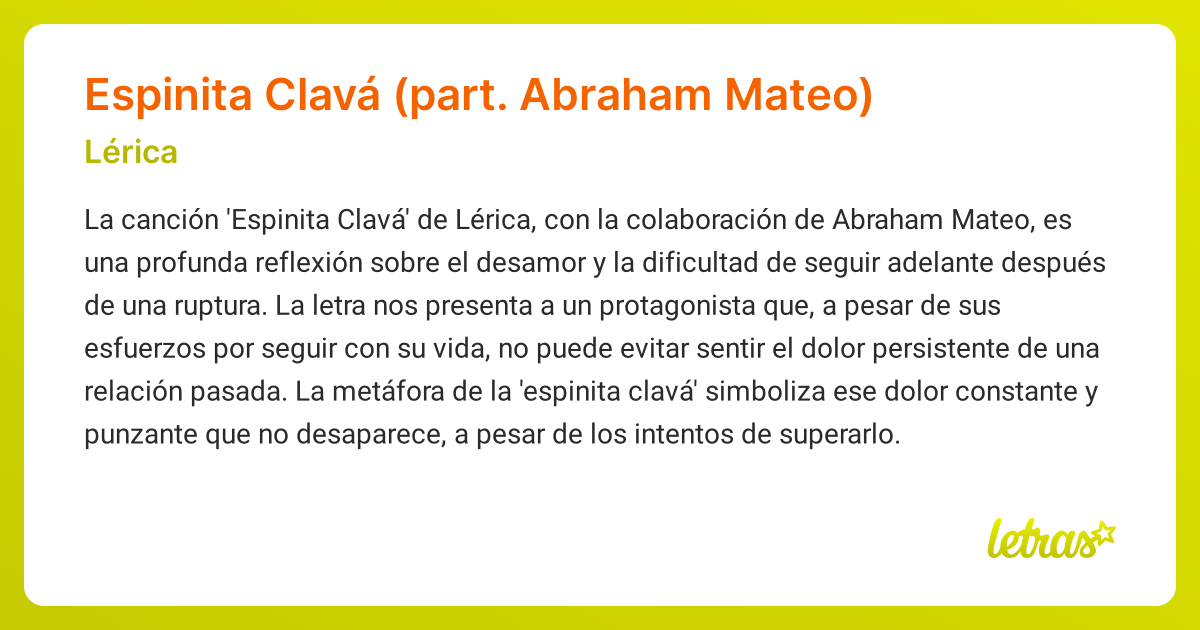 Significado de la canción Espinita Clavá (part. Abraham Mateo) (Lérica ...