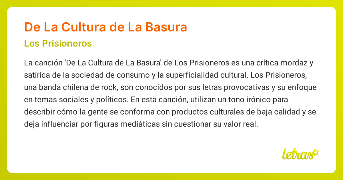 Significado de la canción DE LA CULTURA DE LA BASURA (Los Prisioneros ...