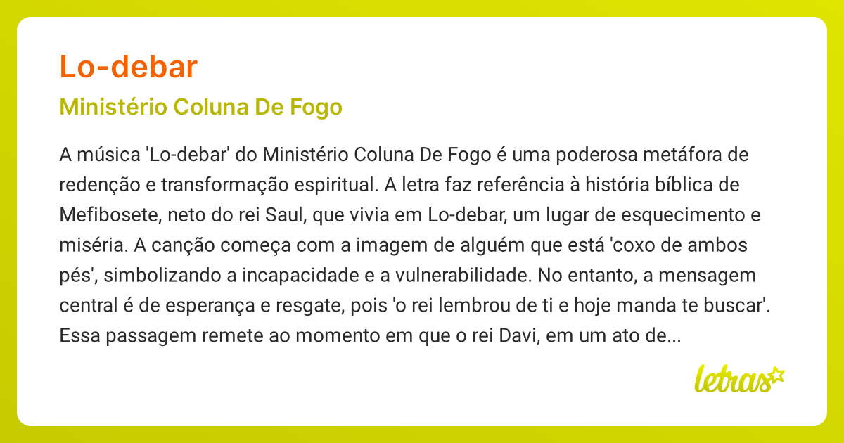 Significado da música LO-DEBAR (Ministério Coluna De Fogo) - LETRAS.MUS.BR