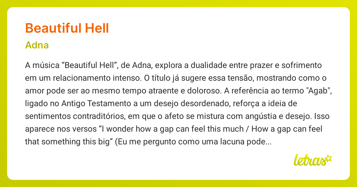 Significado da música BEAUTIFUL HELL (Adna) - LETRAS.MUS.BR