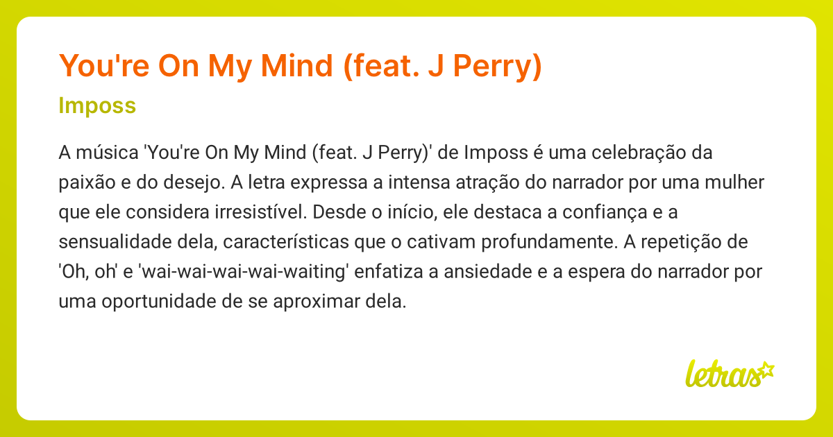 Significado da música You're On My Mind (feat. J Perry) (Imposs ...