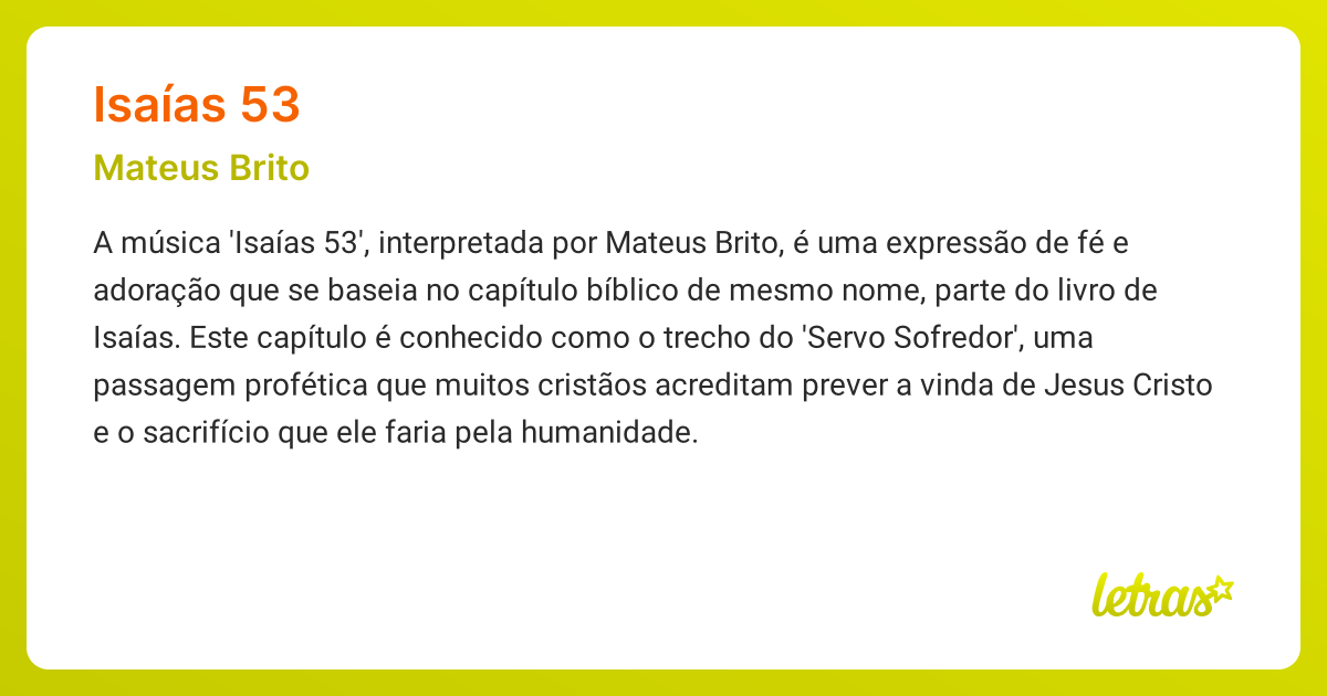 Significado da música ISAÍAS 53 (Mateus Brito) - LETRAS.MUS.BR
