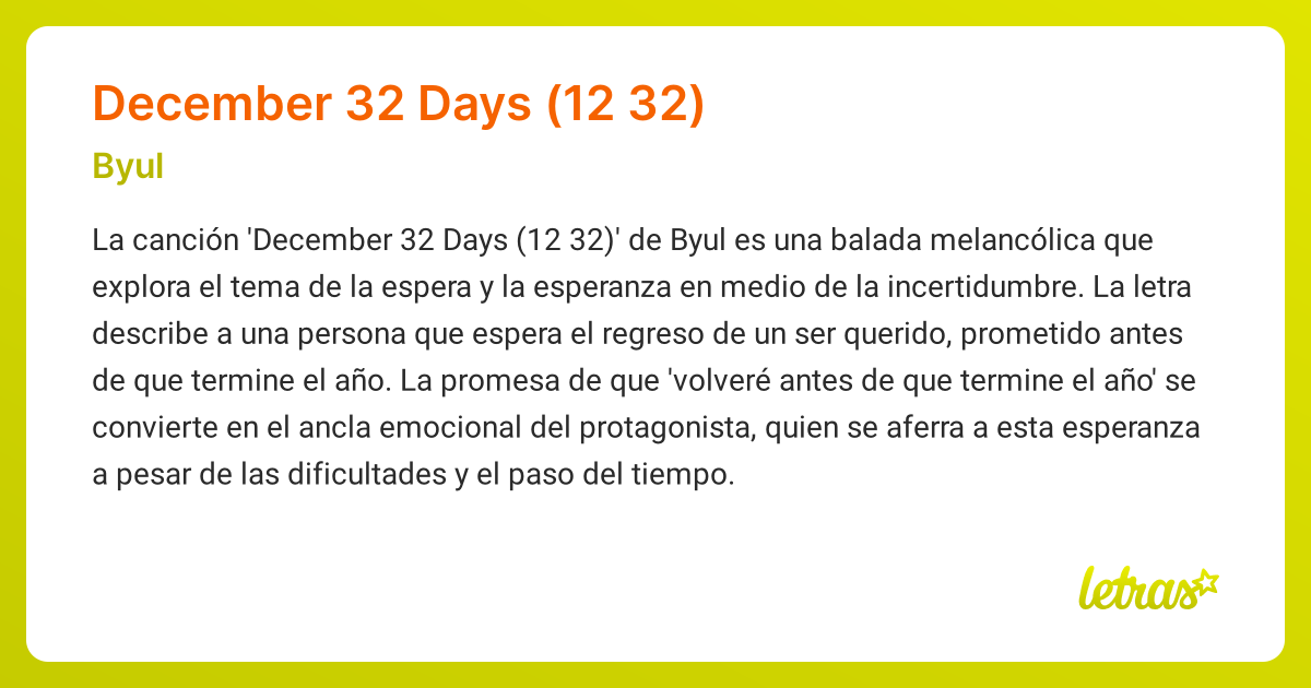 Significado de la canción DECEMBER 32 DAYS (12월 32일) (Byul) - LETRAS.COM