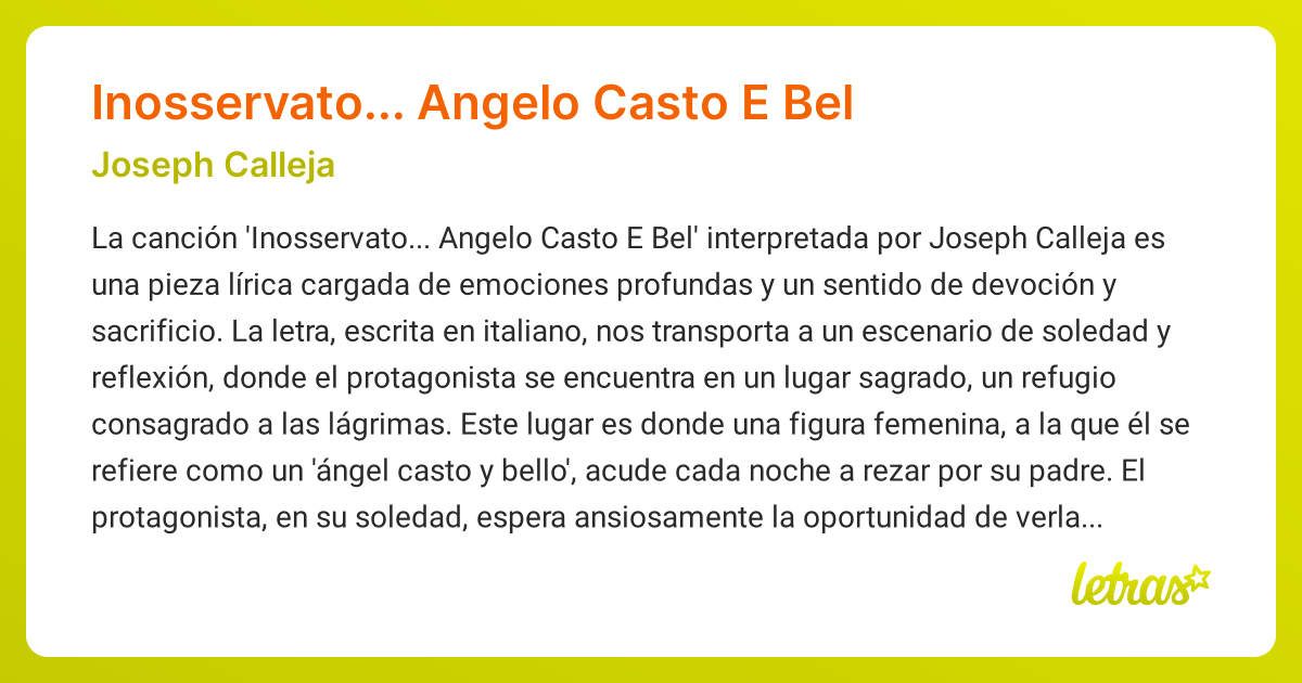 Significado de la canción Inosservato... Angelo Casto E Bel (Joseph ...