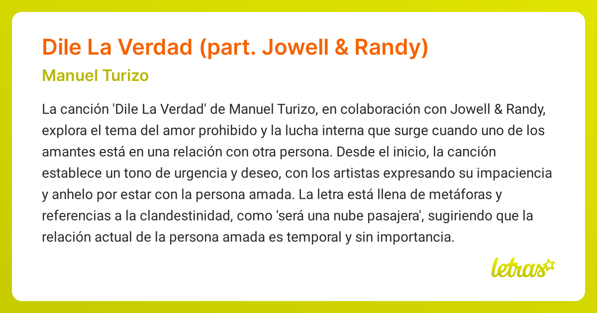 Significado de la canción Dile La Verdad (part. Jowell & Randy) (Manuel ...