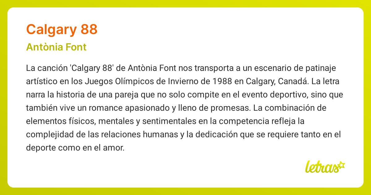 Significado de la canción CALGARY 88 (Antònia Font) - LETRAS.COM