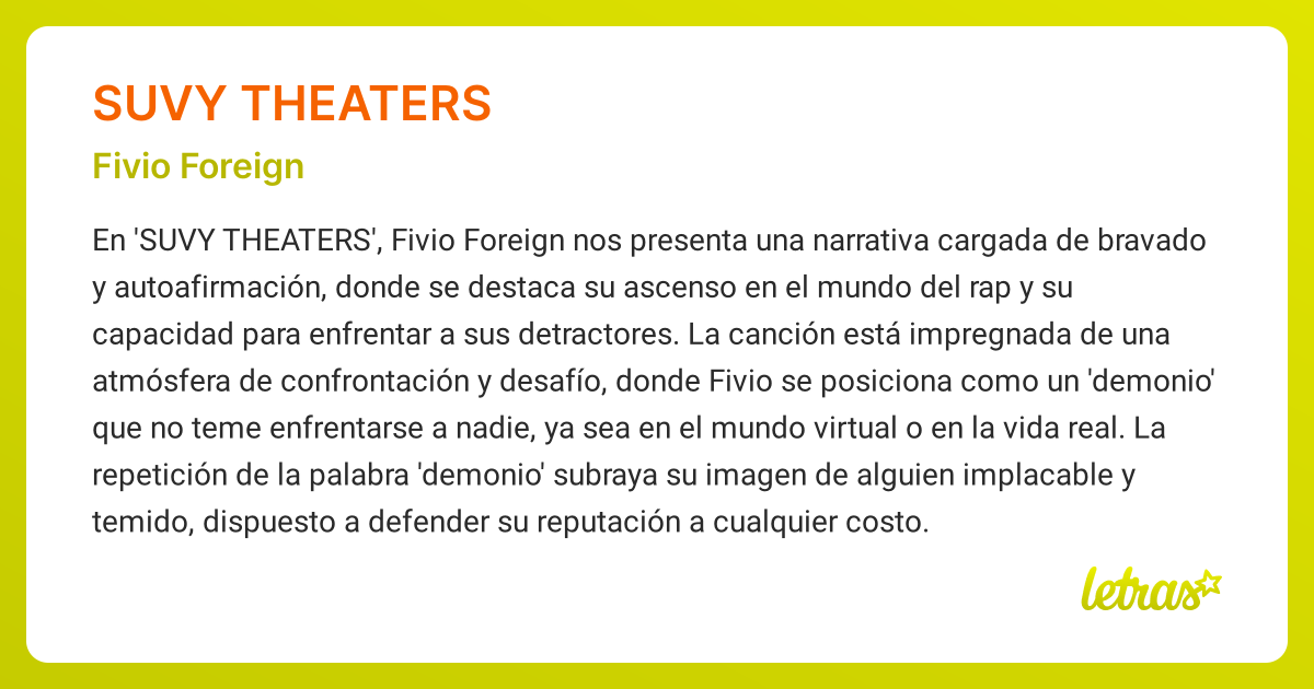 Significado de la canción SUVY THEATERS (Fivio Foreign) - LETRAS.COM
