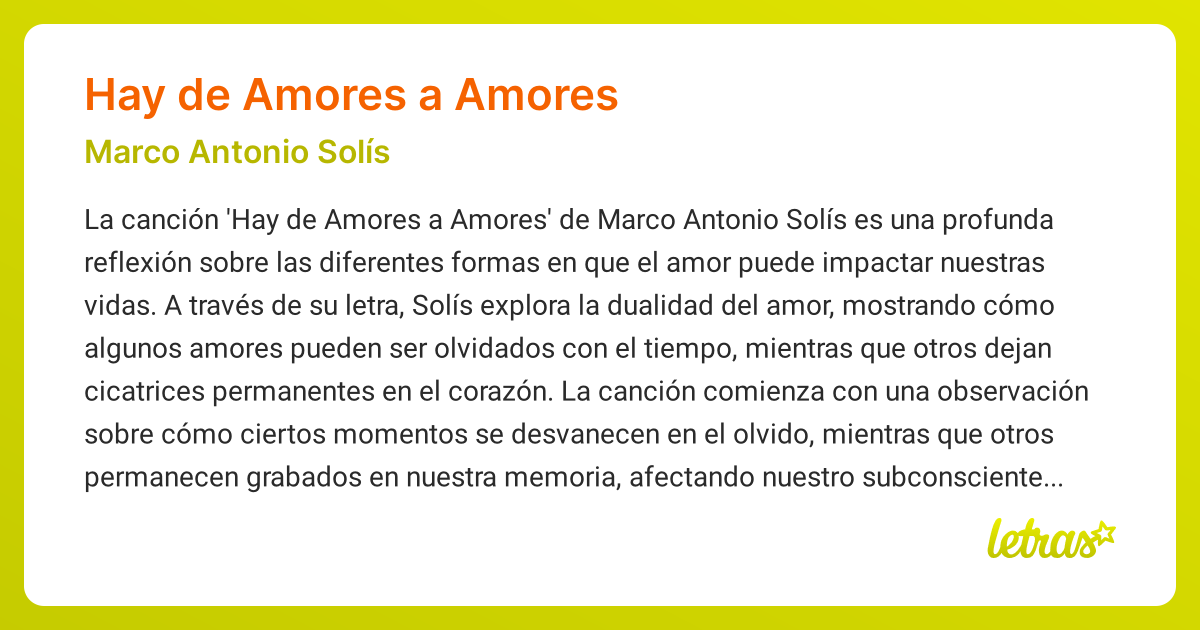 Significado de la canción HAY DE AMORES A AMORES (Marco Antonio Solís ...