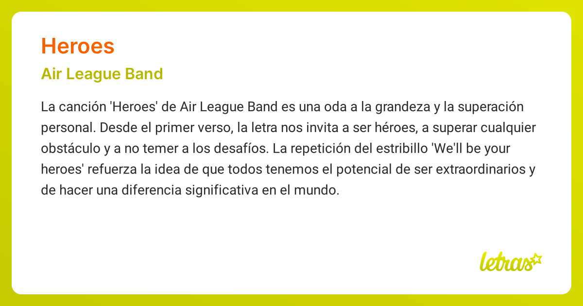 Significado de la canción HEROES (Air League Band) - LETRAS.COM