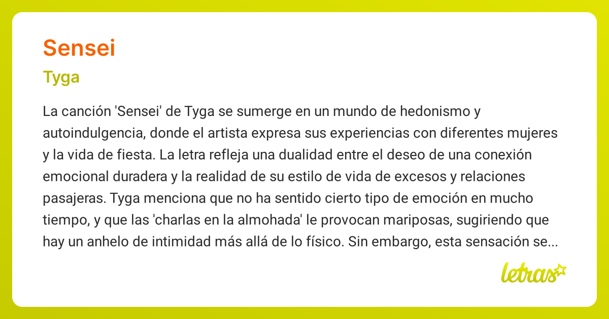 Significado de la canción SENSEI (Tyga) - LETRAS.COM