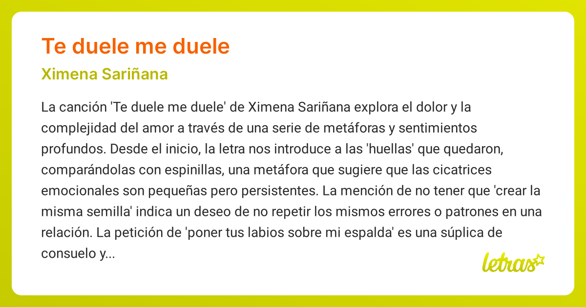 Significado de la canción TE DUELE ME DUELE (Ximena Sariñana) - LETRAS.COM