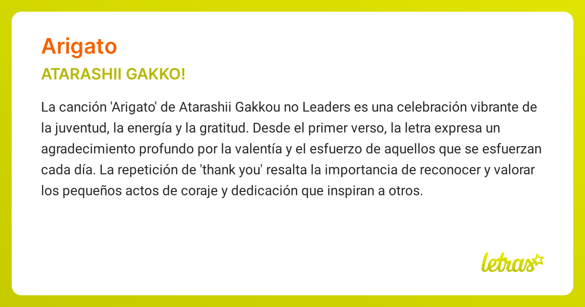 Significado de la canción ARIGATO (ATARASHII GAKKO!) - LETRAS.COM