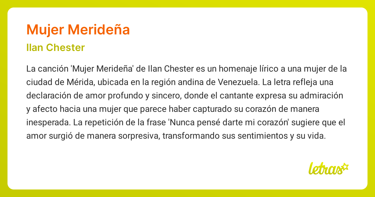 Significado de la canción MUJER MERIDEÑA (Ilan Chester) - LETRAS.COM