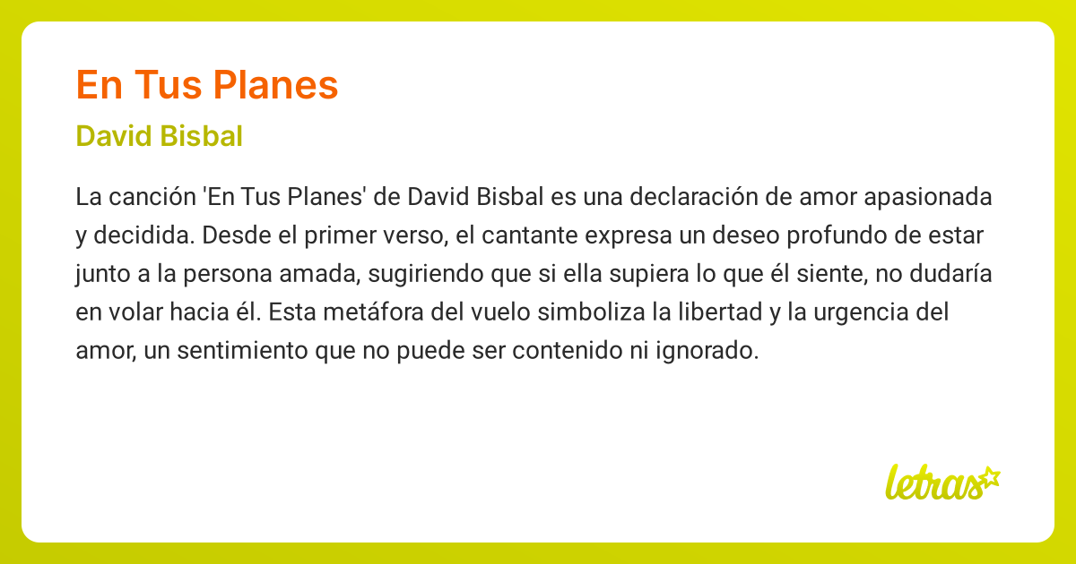 Significado de la canción EN TUS PLANES (David Bisbal) - LETRAS.COM