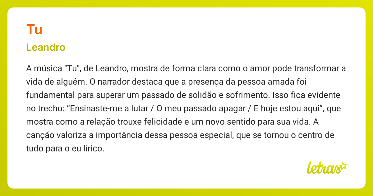 Significado da música TU (Leandro) - LETRAS.MUS.BR