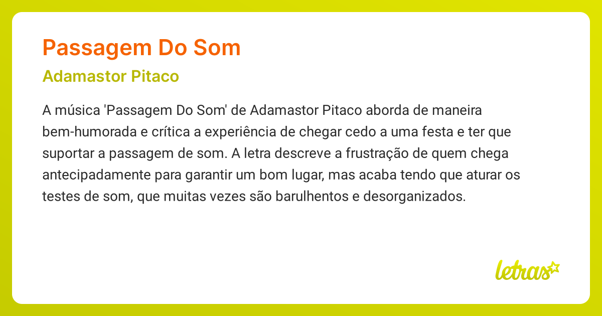 Significado da música PASSAGEM DO SOM (Adamastor Pitaco) - LETRAS.MUS.BR
