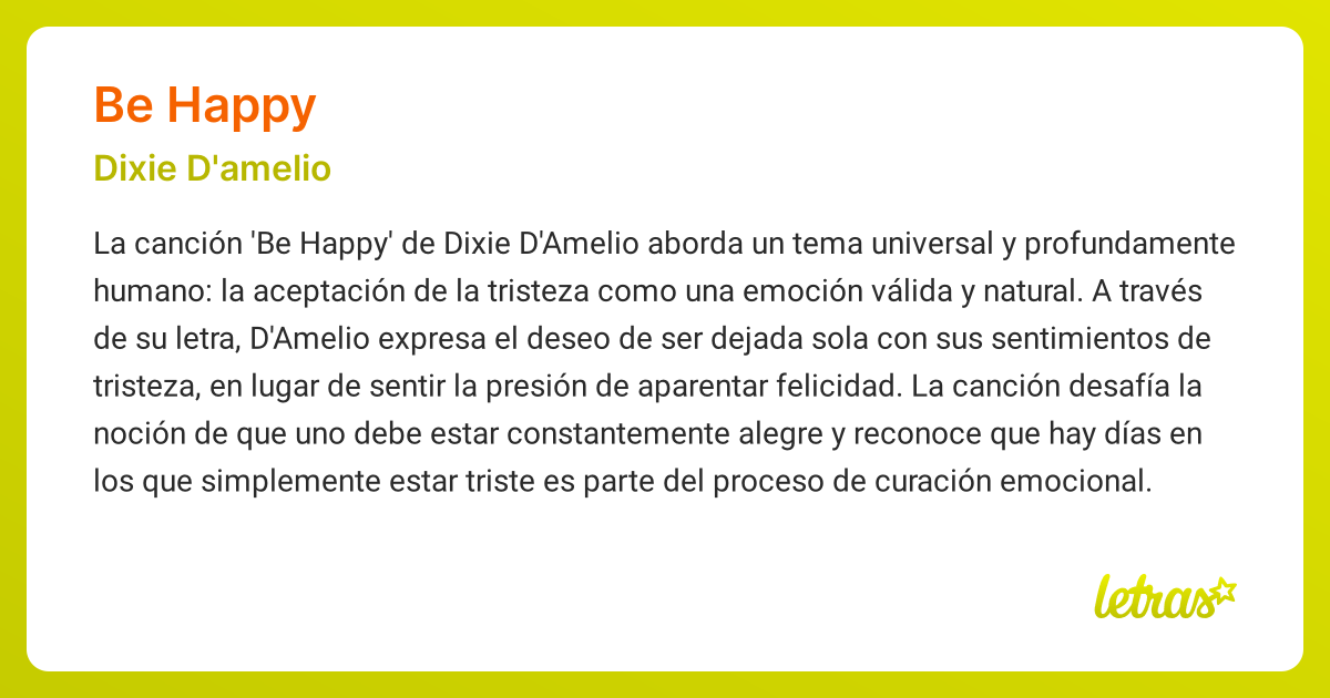 Significado de la canción BE HAPPY (Dixie D'amelio) - LETRAS.COM