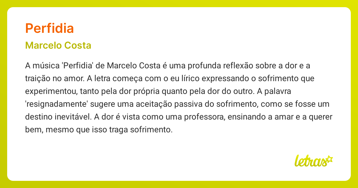 Significado da música PERFIDIA (Marcelo Costa) - LETRAS.MUS.BR