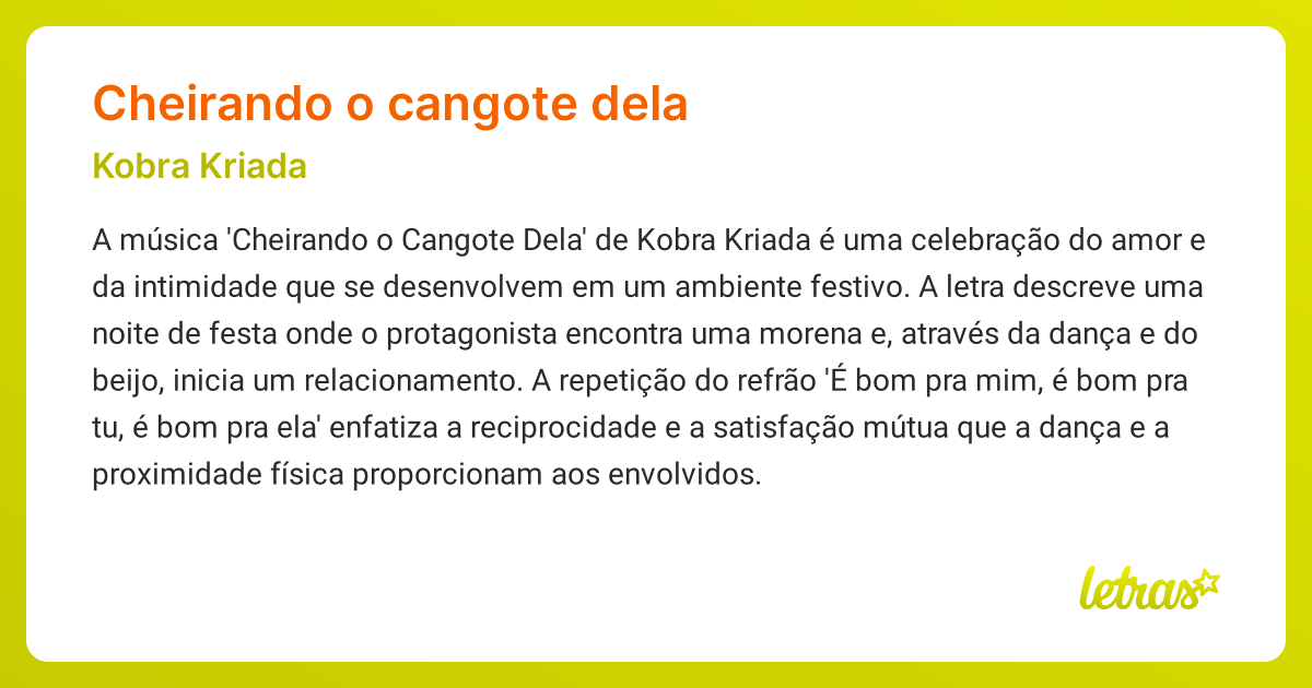 Significado da música CHEIRANDO O CANGOTE DELA (Kobra Kriada) - LETRAS ...