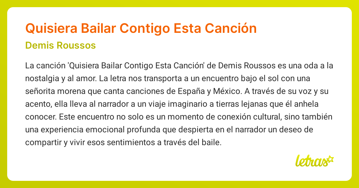 Significado de la canción Quisiera Bailar Contigo Esta Canción (Demis ...