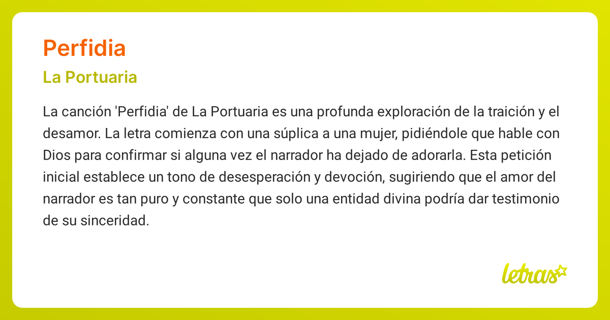 Significado de la canción PERFIDIA (La Portuaria) - LETRAS.COM