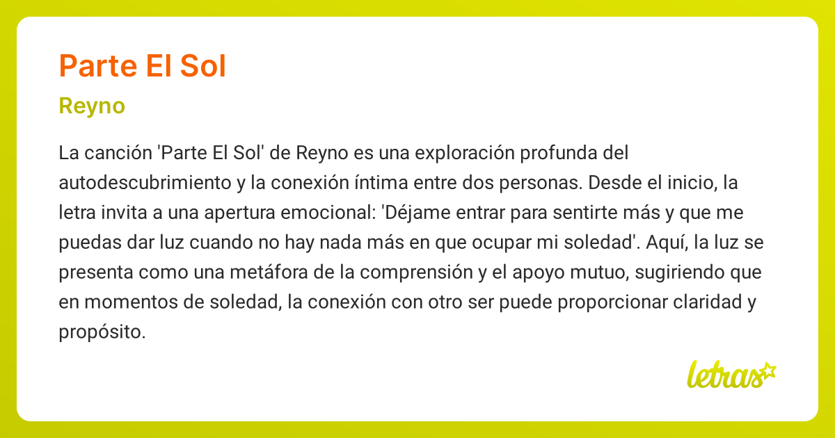 Significado de la canción PARTE EL SOL (Reyno) - LETRAS.COM