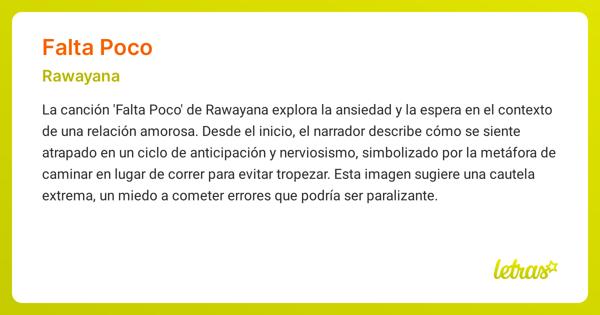 Significado de la canción FALTA POCO (Rawayana) - LETRAS.COM