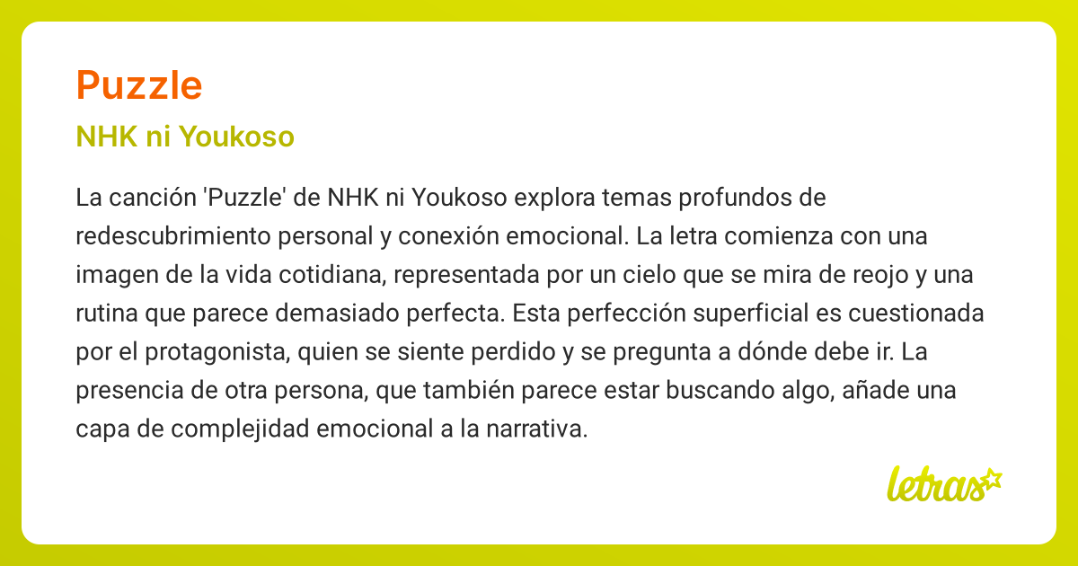 Significado de la canción PUZZLE (NHK ni Youkoso) - LETRAS.COM
