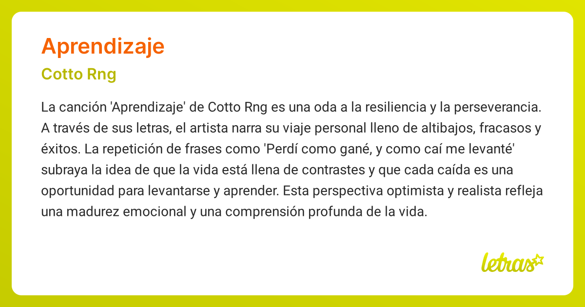 Significado de la canción APRENDIZAJE (Cotto Rng) - LETRAS.COM